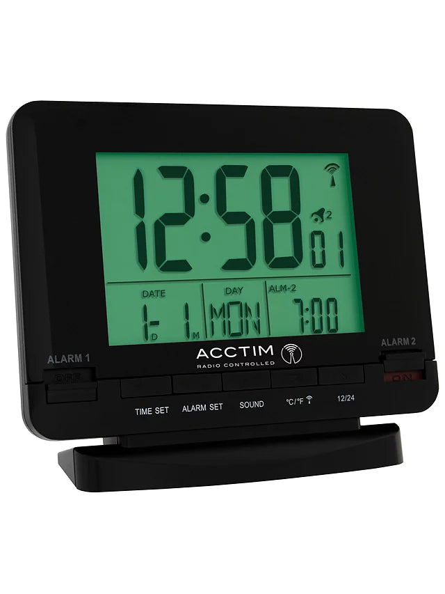 Acctim Delaware Radio Controlled Alarm Clock Available in Black/White ...