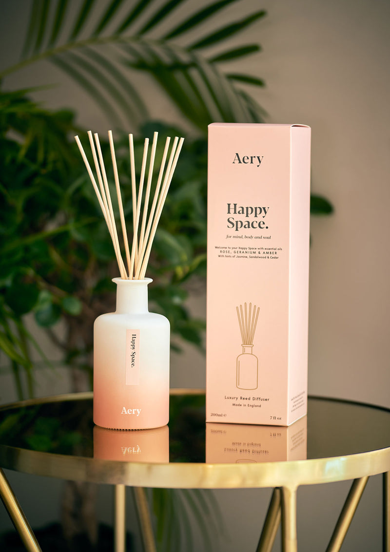 Aery Happy Space Aromatherapy Reed Diffuser - Rose Geranium & Amber – Plum Retail