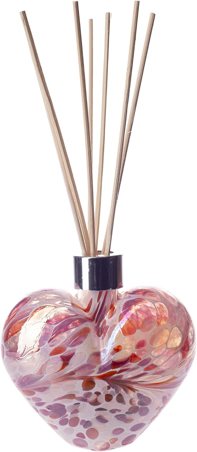 Amelia Art Glass - Glass Heart Reed Diffuser in Pink, Peach & White ...