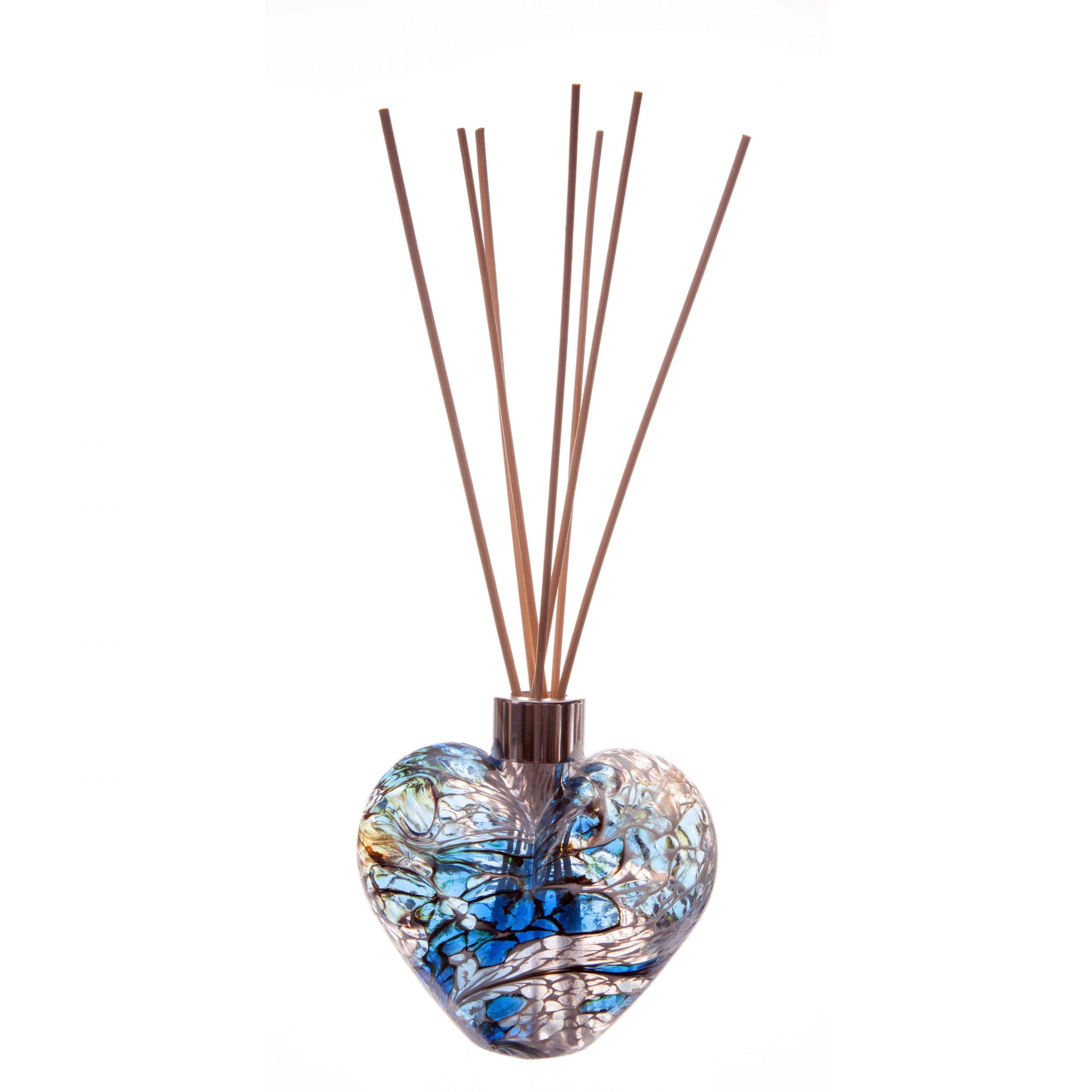 Amelia Art Glass - Glass Heart Reed Diffuser in White, Blue & Grey ...