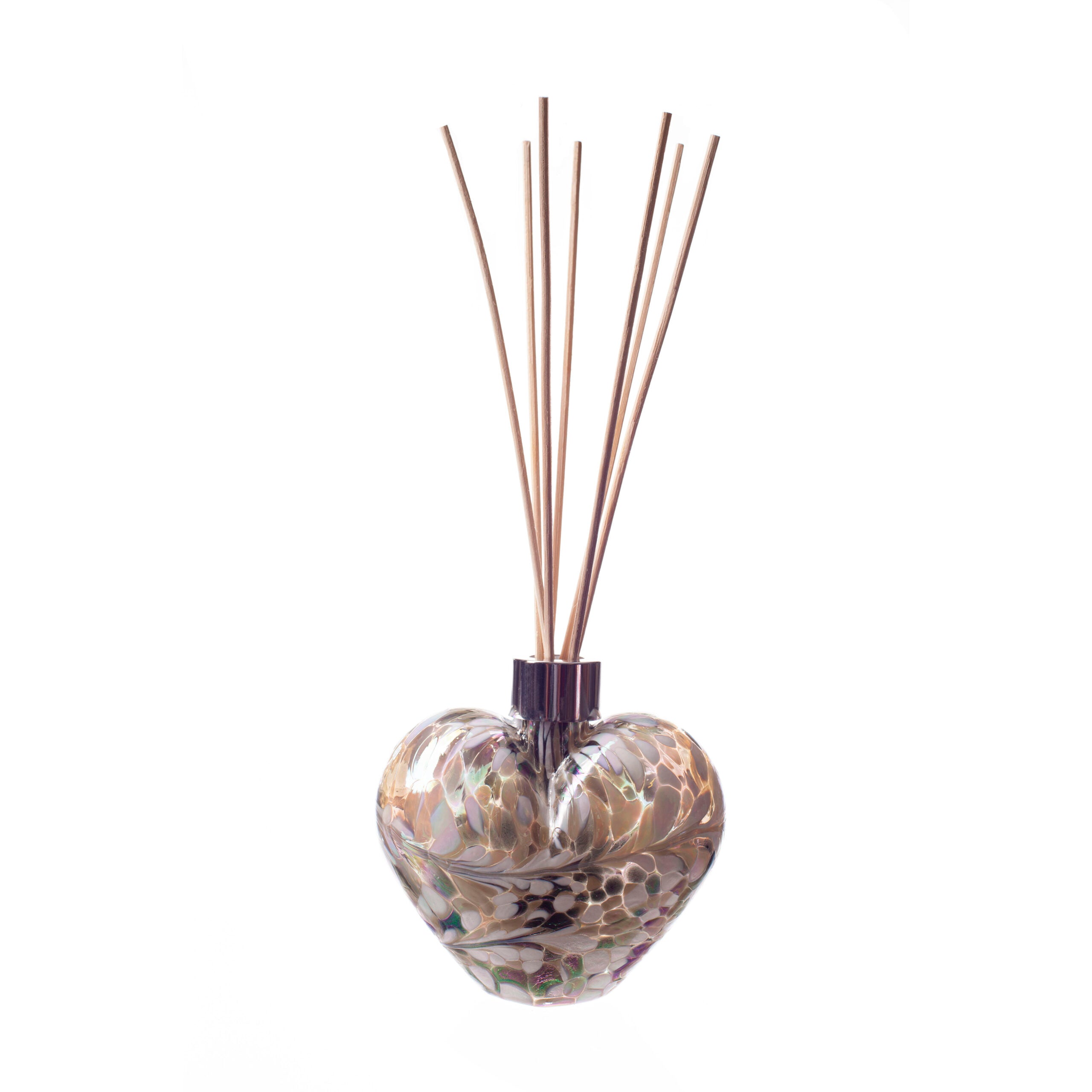 Amelia Art Glass - Glass Heart Reed Diffuser in Silver & White – Plum ...