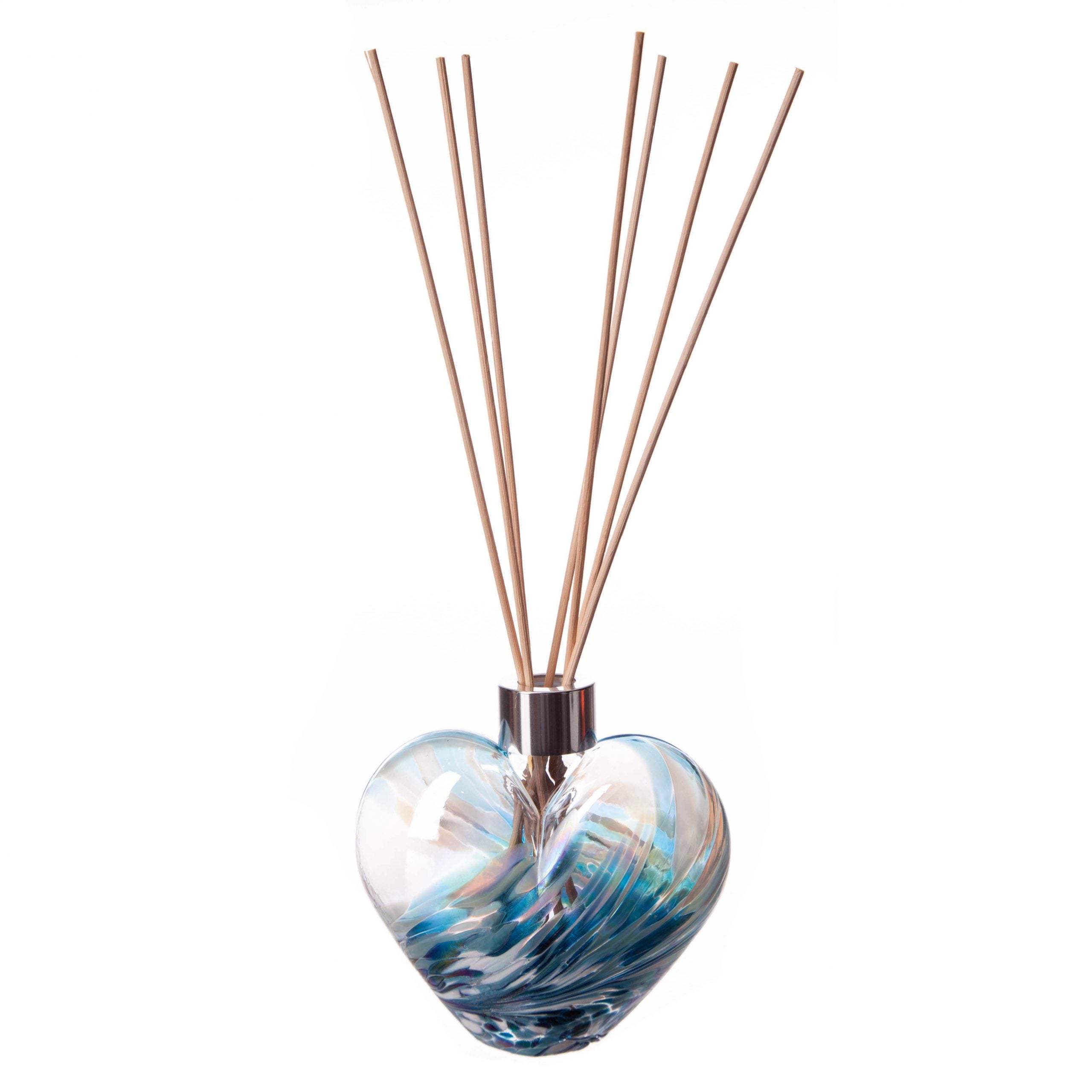 Amelia Art Glass Heart Reed Diffuser in Turquoise & White Iridescence ...