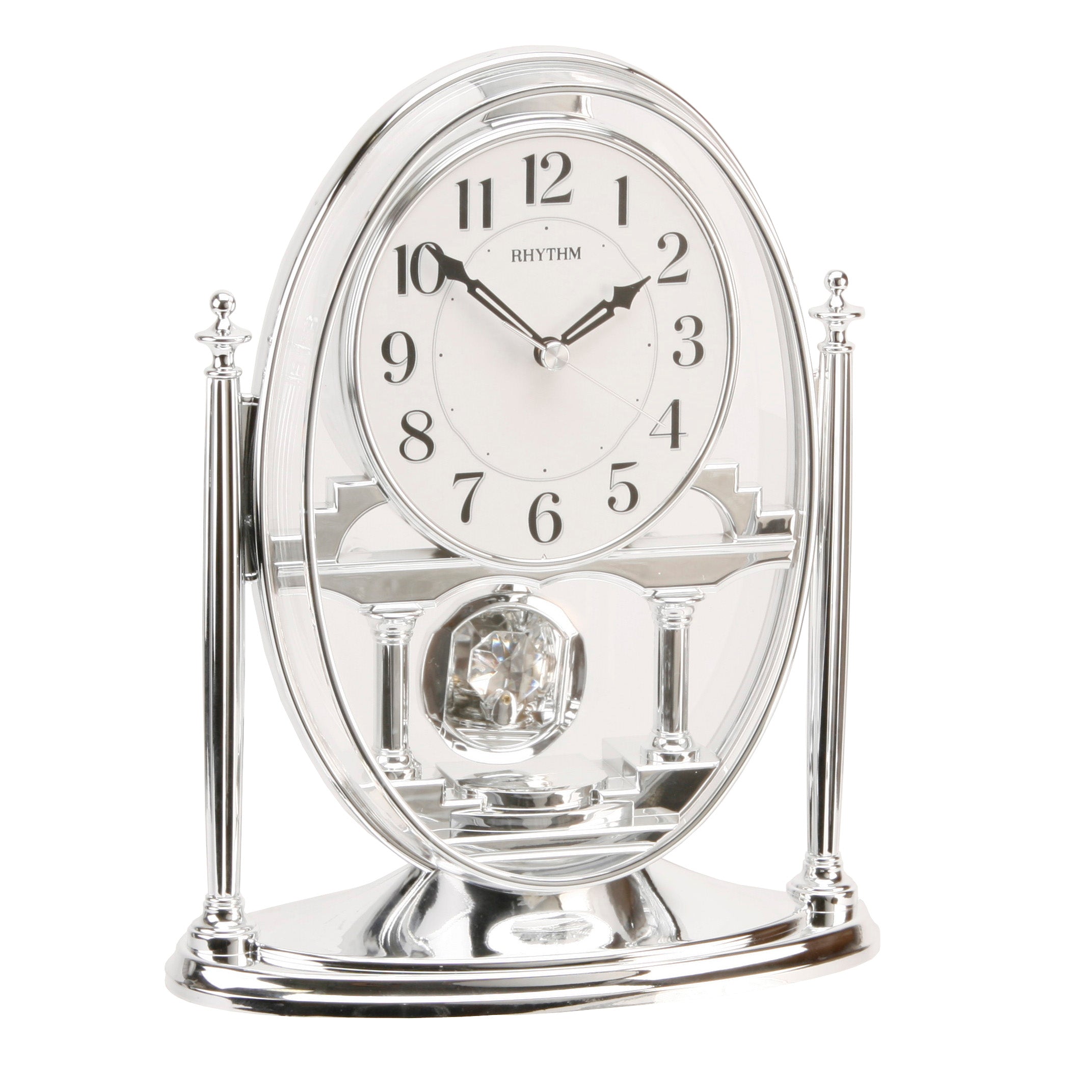 Rhythm Silver Oval Mantel Clock with Crystals from Swarovski® – Plum Retail